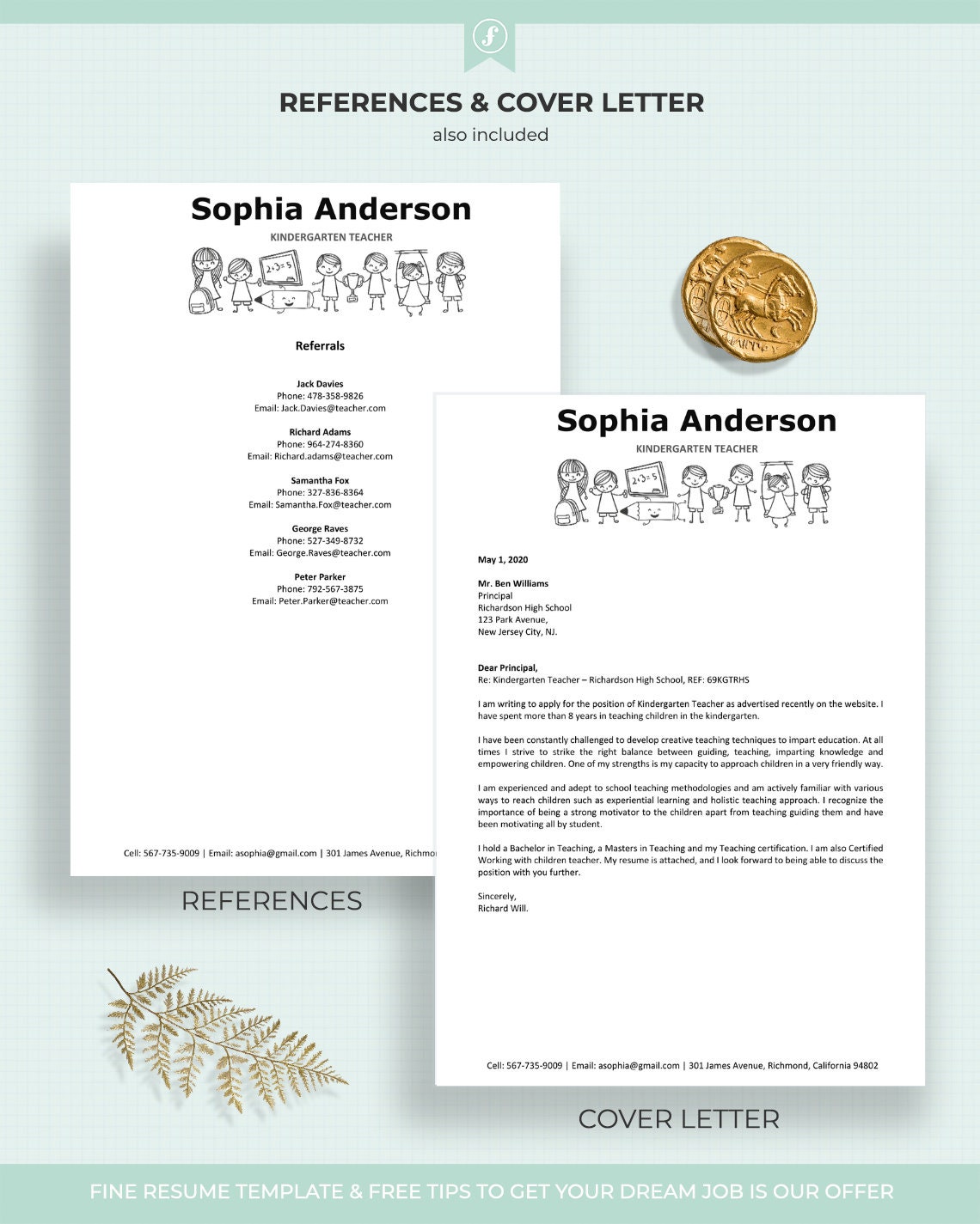 Teacher Resume Template With Matching Cover Letter and Reference Letter ...