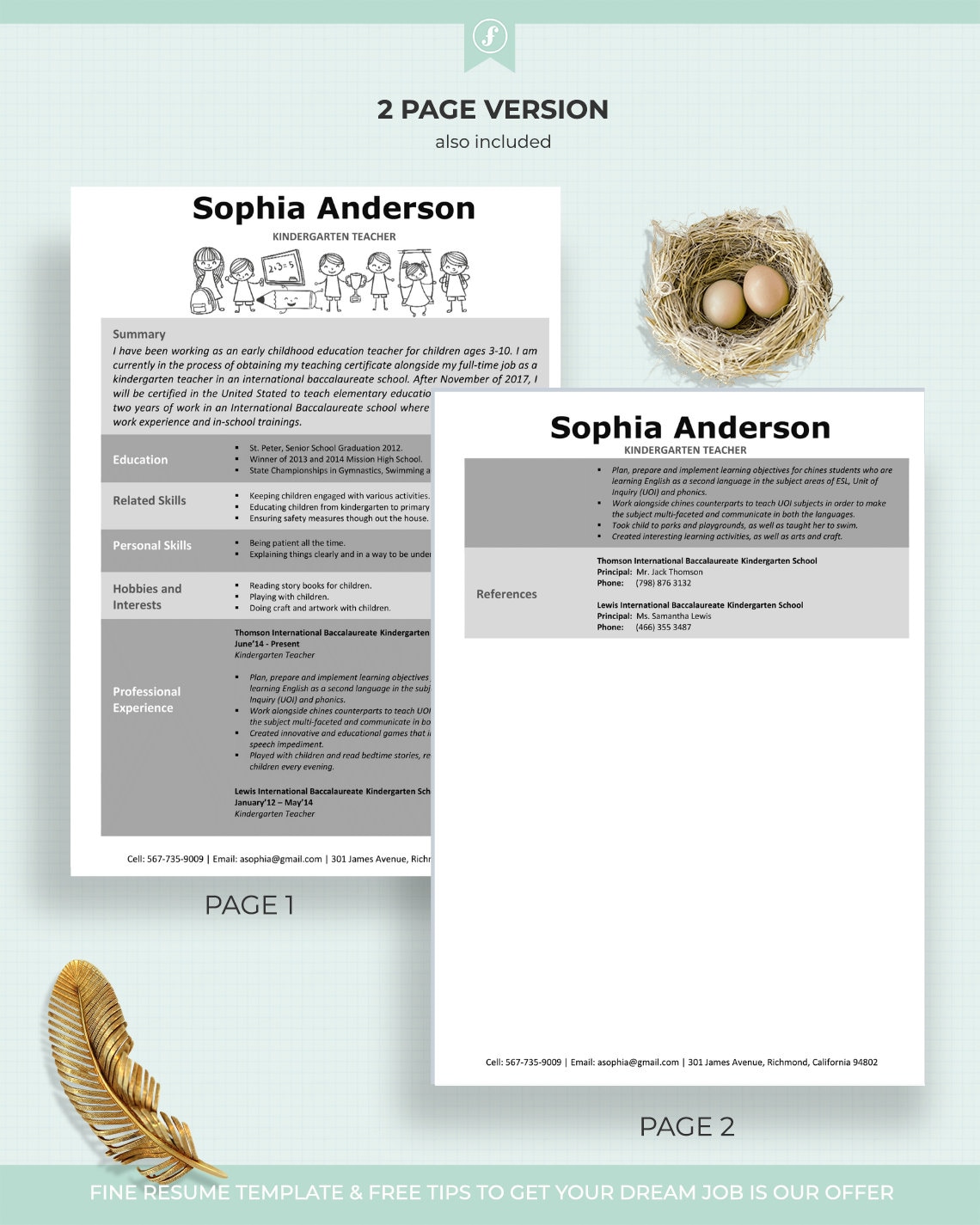 Teacher Resume Template With Matching Cover Letter and Reference Letter ...