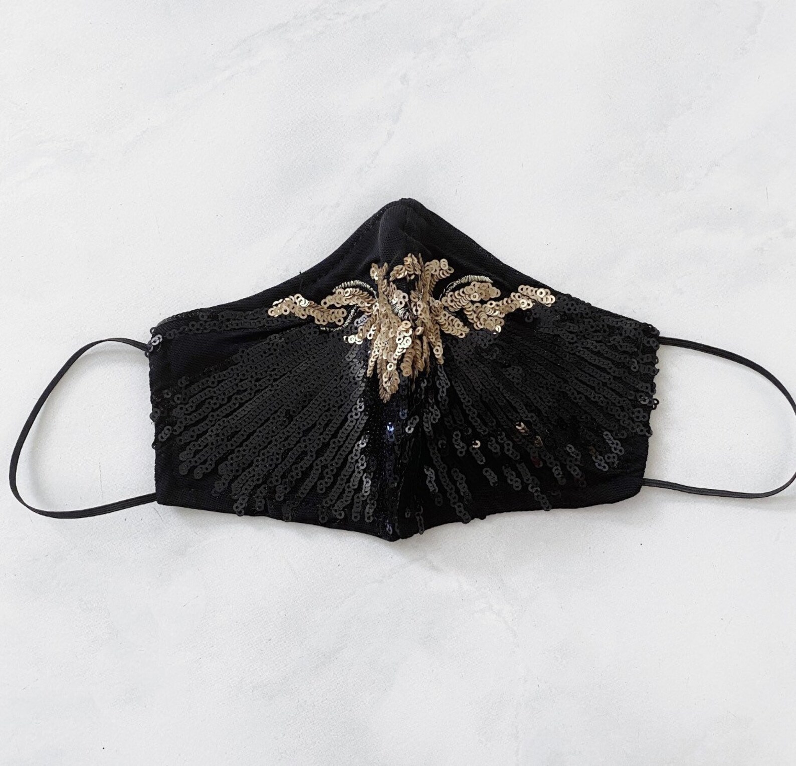 NYE Black and Gold Sequin Bling Face Mask - Reusable, Washable ...