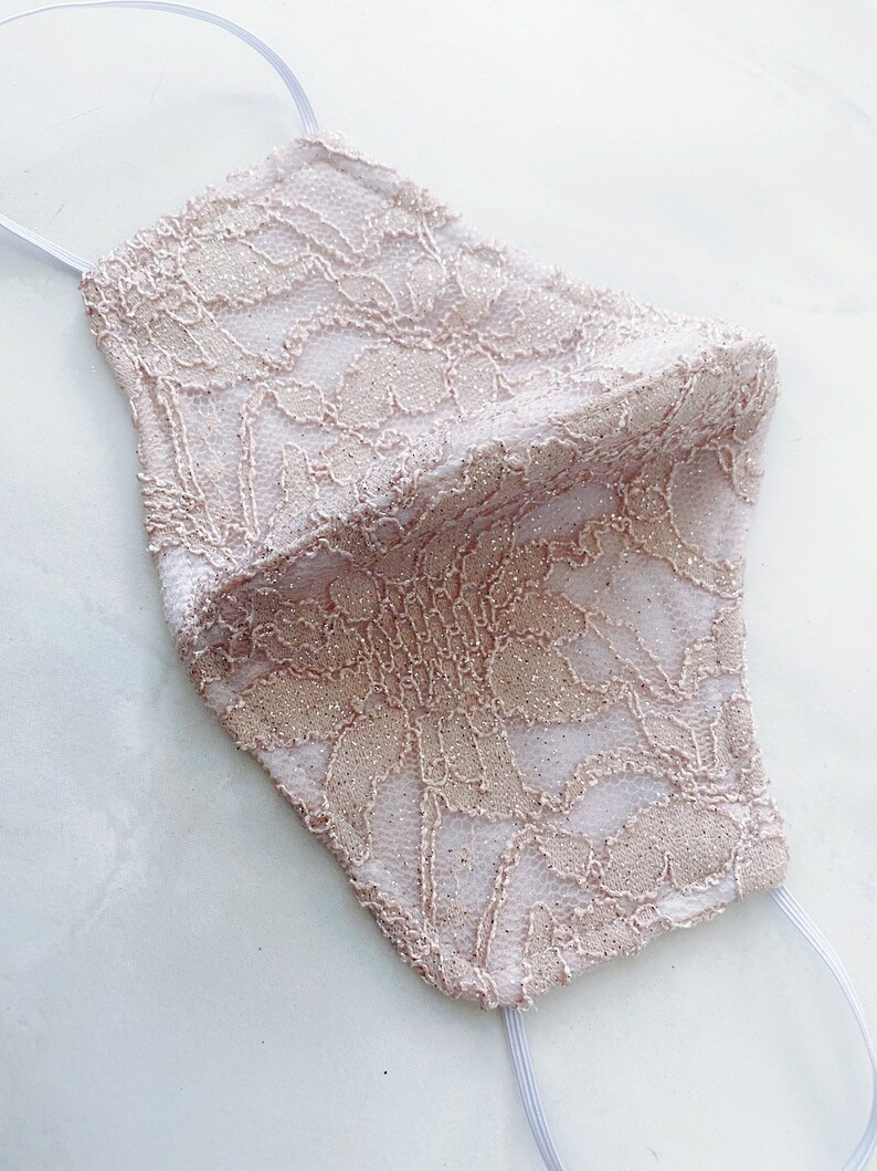 Blush Pink and Blue/grey Sparkling Lace Face Mask, Reusable, Washable ...