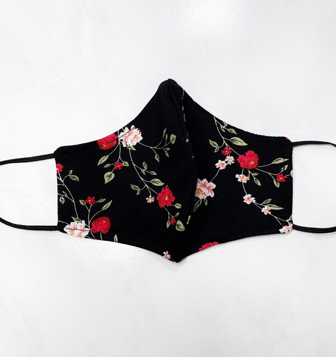Dainty Red Floral Vines Face Mask, Washable, Fashion Fitted Contour ...