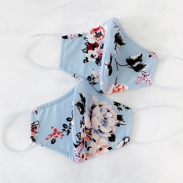 Blue Floral Face Mask - Etsy