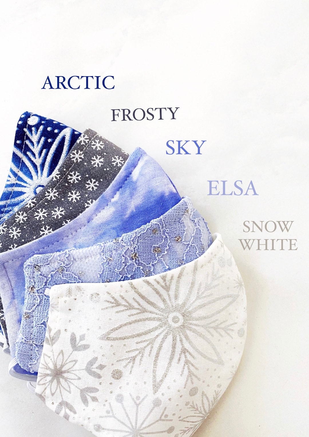 Wintery Ice Blue Christmas Snowflake Mask Cotton, Reusable, Washable ...