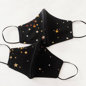 Black Star Print Face Mask - Reusable, Washable, Fashion Fitted Contour ...