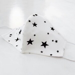 Black Star Print Face Mask - Reusable, Washable, Fashion Fitted Contour ...