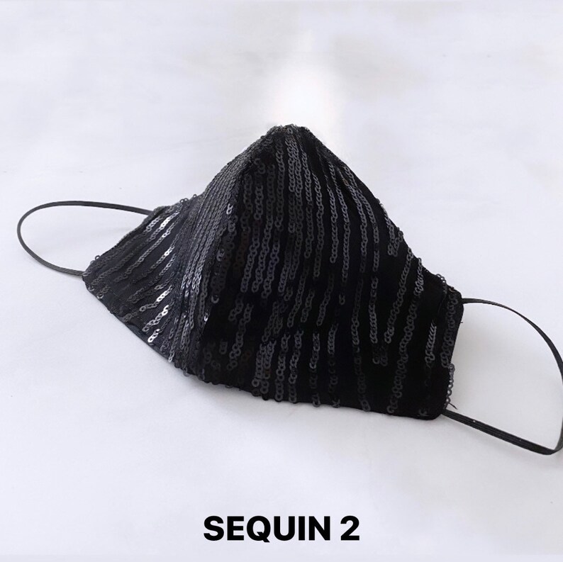 NYE Black and Gold Sequin Bling Face Mask - Reusable, Washable ...