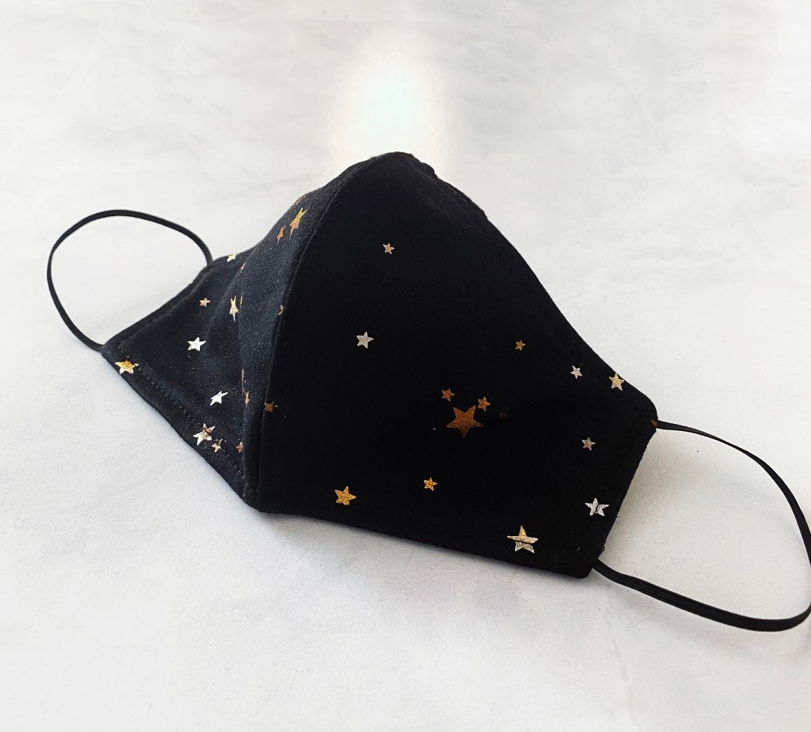 Black Star Print Face Mask - Reusable, Washable, Fashion Fitted Contour ...