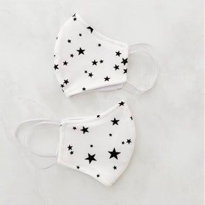 Black Star Print Face Mask - Reusable, Washable, Fashion Fitted Contour ...