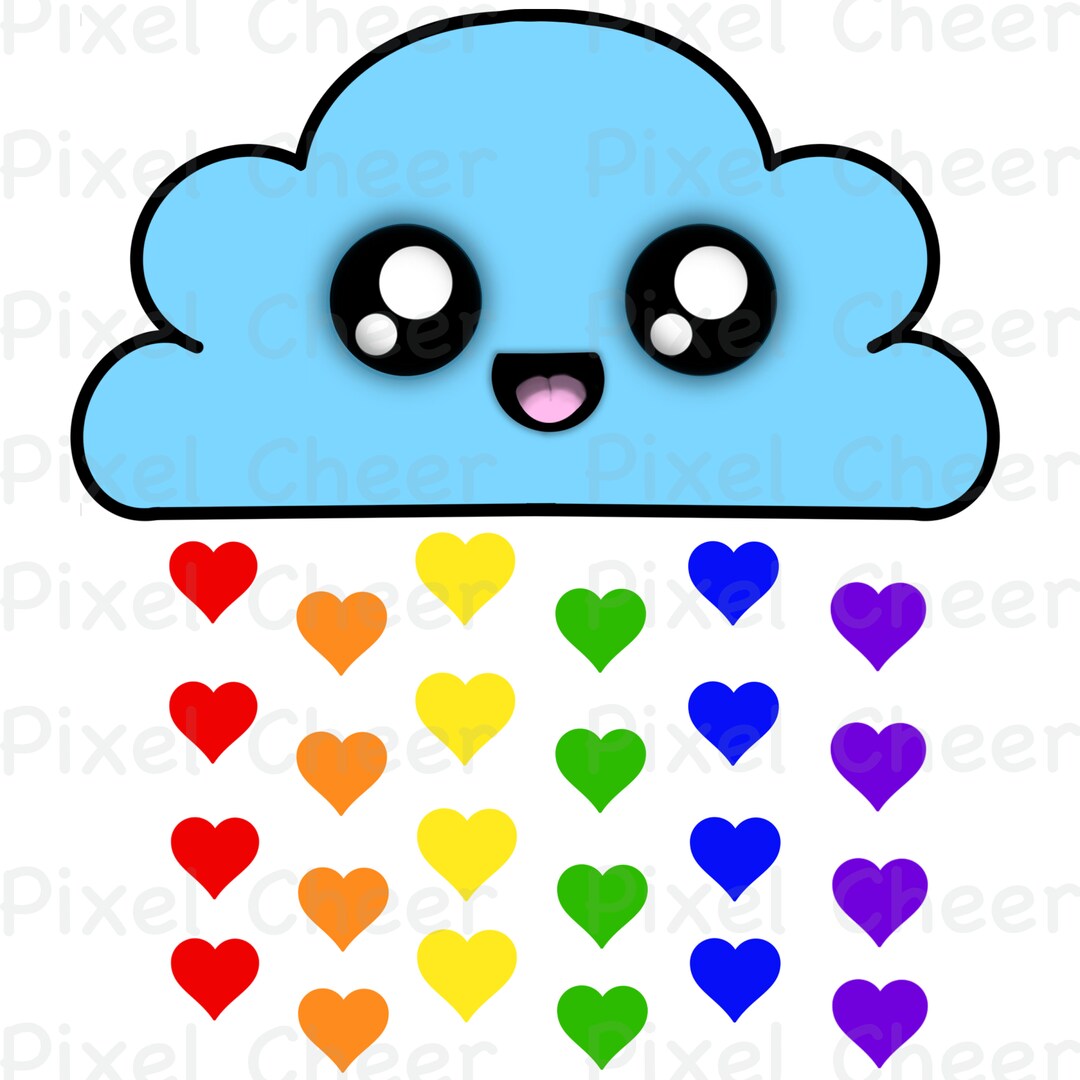 Cloud With Rainbow Colored Heart Raindrops PDF Jpg PNG File Download ...