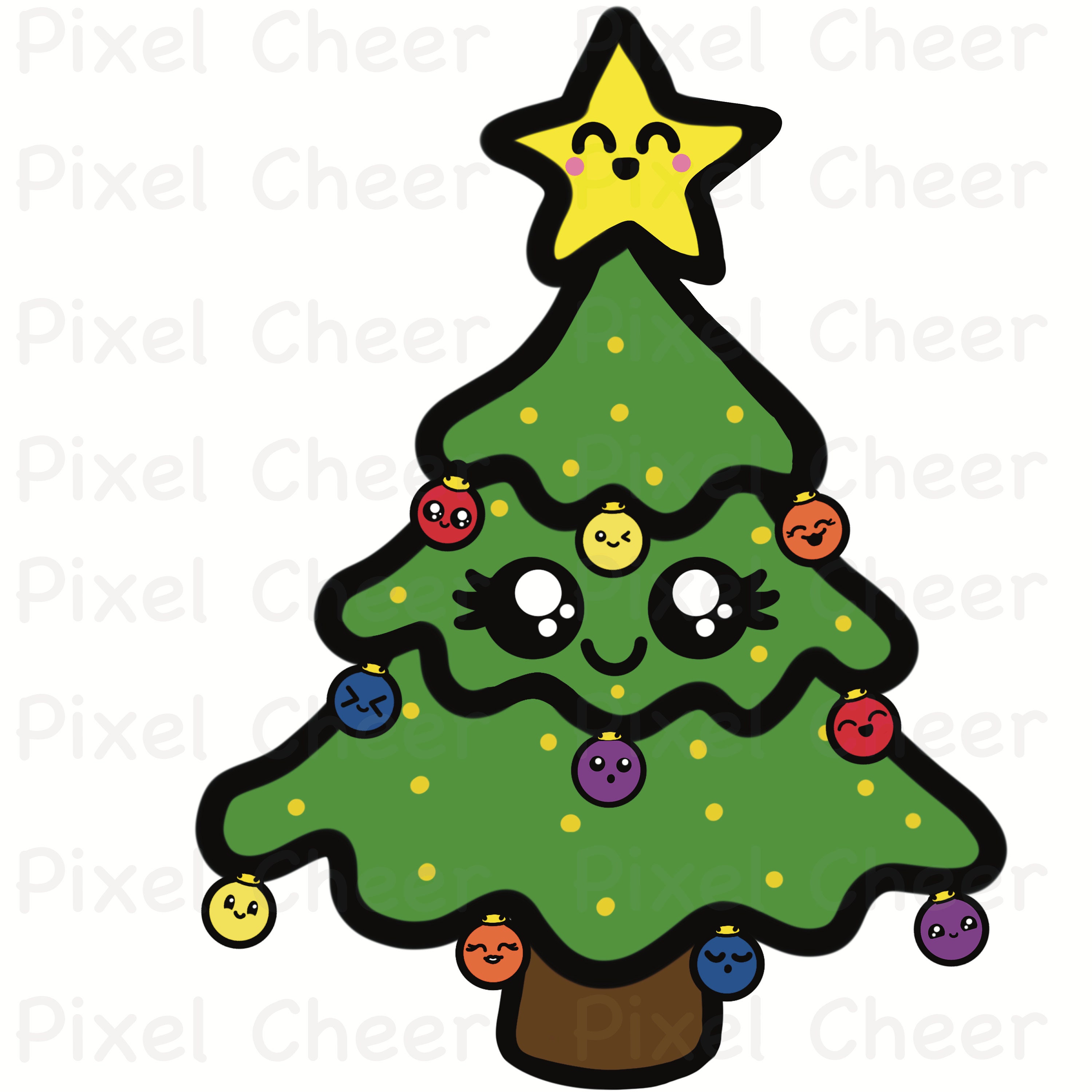 Kawaii Christmas Tree, PNG PDF Jpg Download, Clipart, Print, Crafting ...