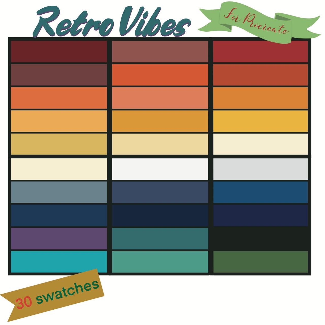 Color Palette For Procreate Retro 70s 30 Swatches Digital File