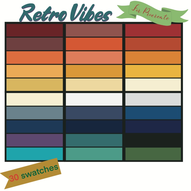 Color Palette for Procreate, Retro, 70s, 30 Swatches, Digital File ...