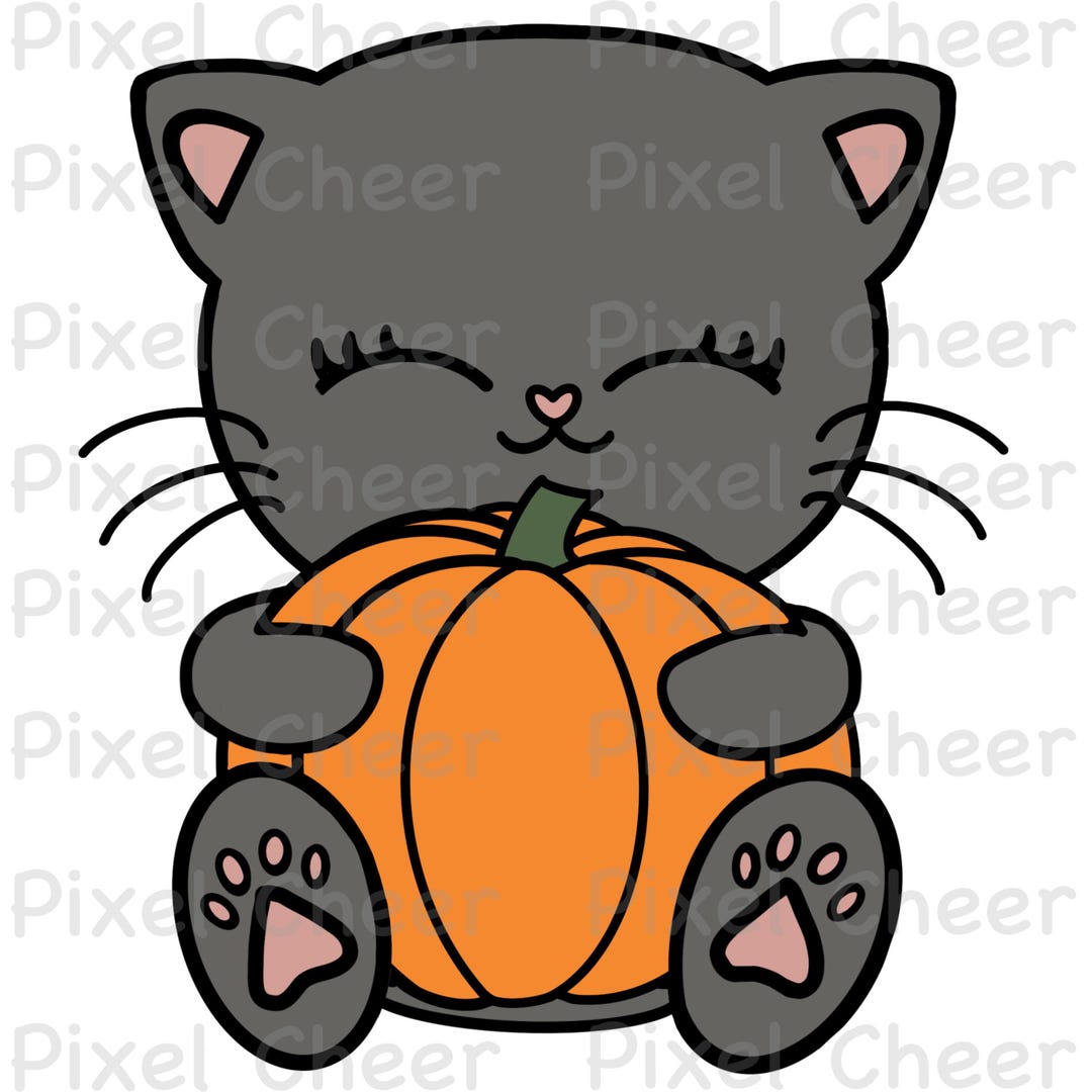 Cute Cat With Pumpkin Halloween October PDF Jpg PNG Download, Clipart ...
