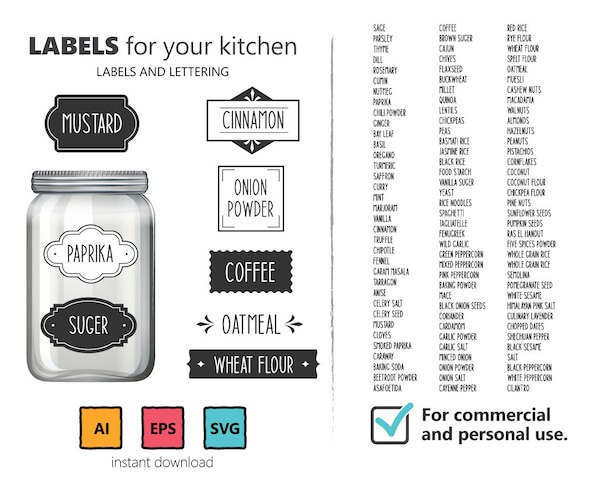 Spice and Herbs Jars Sticker Labels Svg-files Pdf Jpeg Png for ...