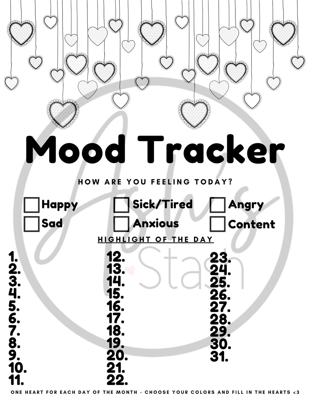 Daily Mood Tracker for Mental Health | Monthly and Daily Motivation ...