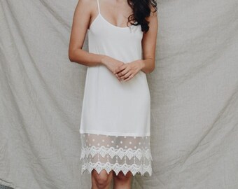 Women Cotton INNER White Lace Slip Dress Underwear Sleepwear Underskirt ...