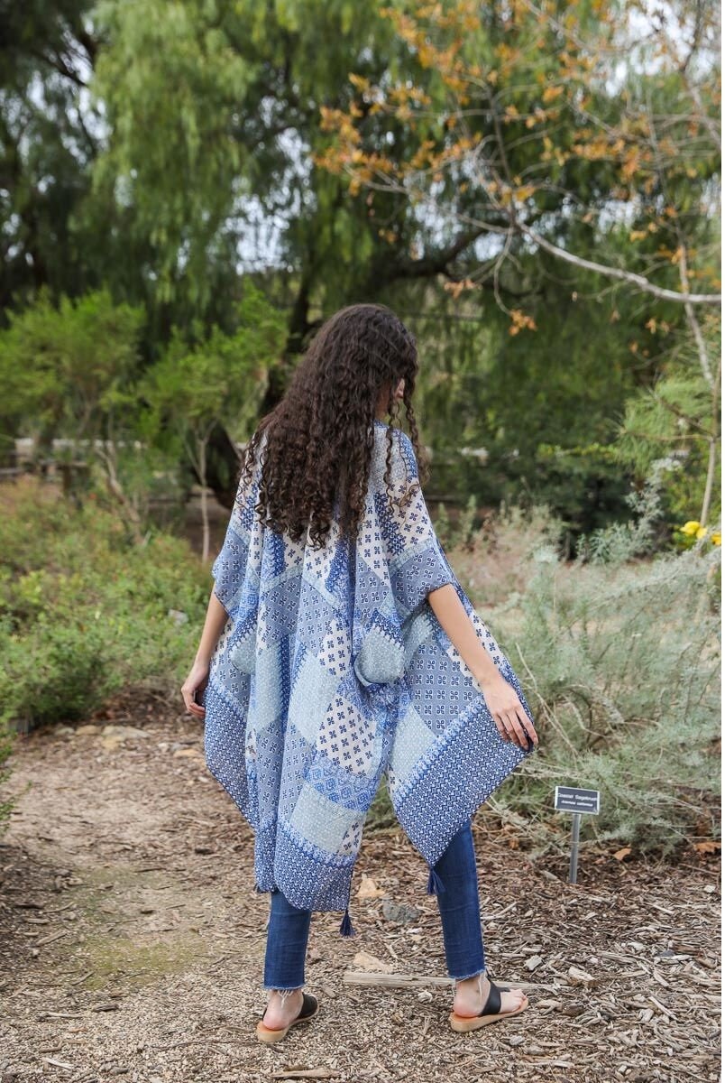 Blue Patchwork Print Kimono | Etsy