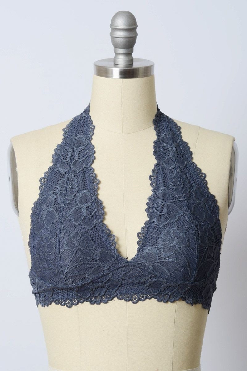 Black Lace Bralette Floral Lace Halter Bralette | Etsy