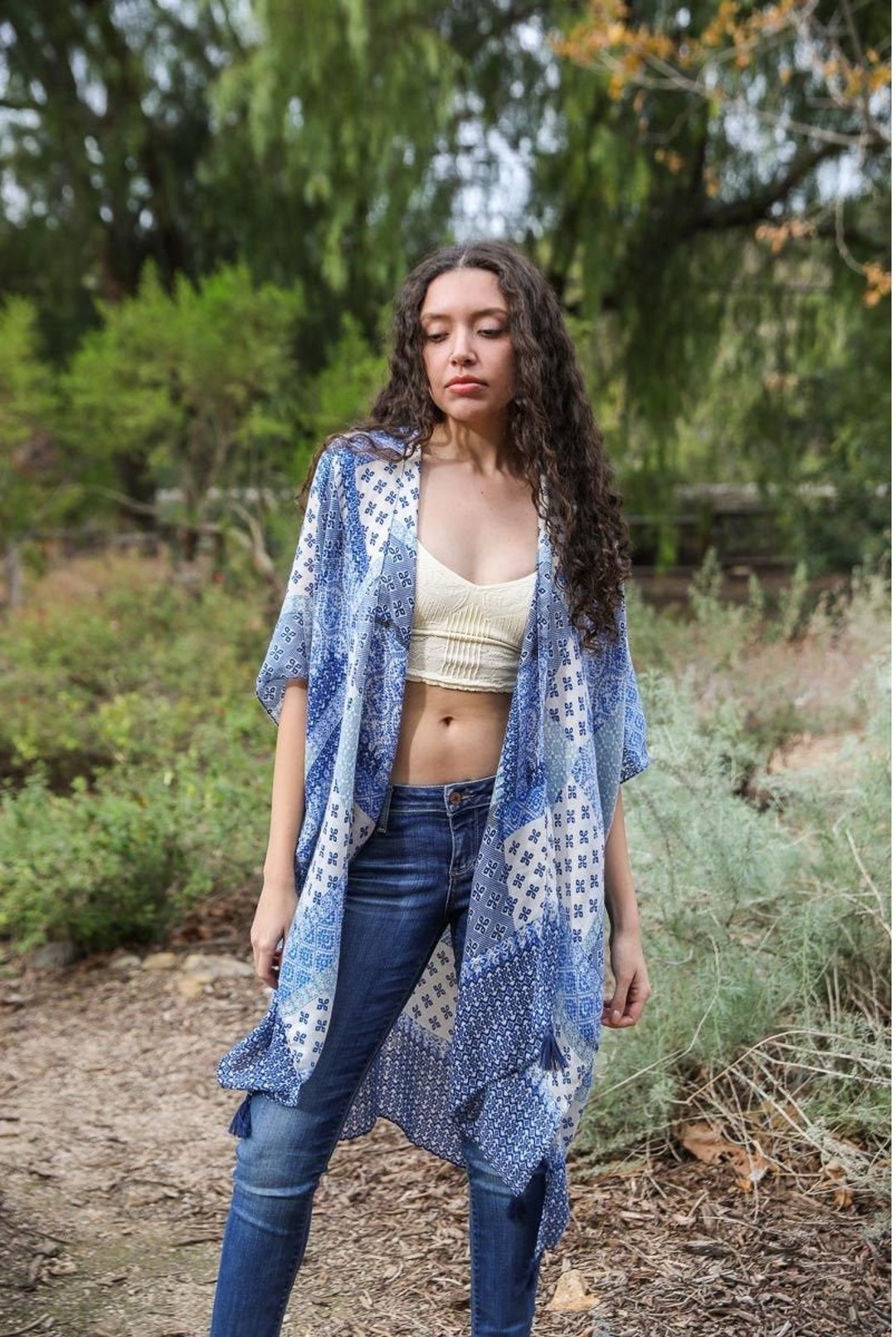 Blue Patchwork Print Kimono - Etsy