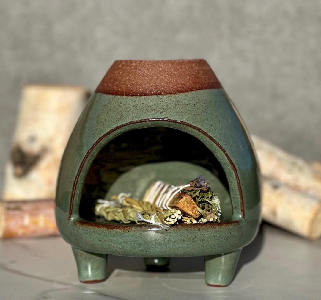 Sage Green Handmade Ceramic Chimenea Incense Chimenea, Incense Holder ...