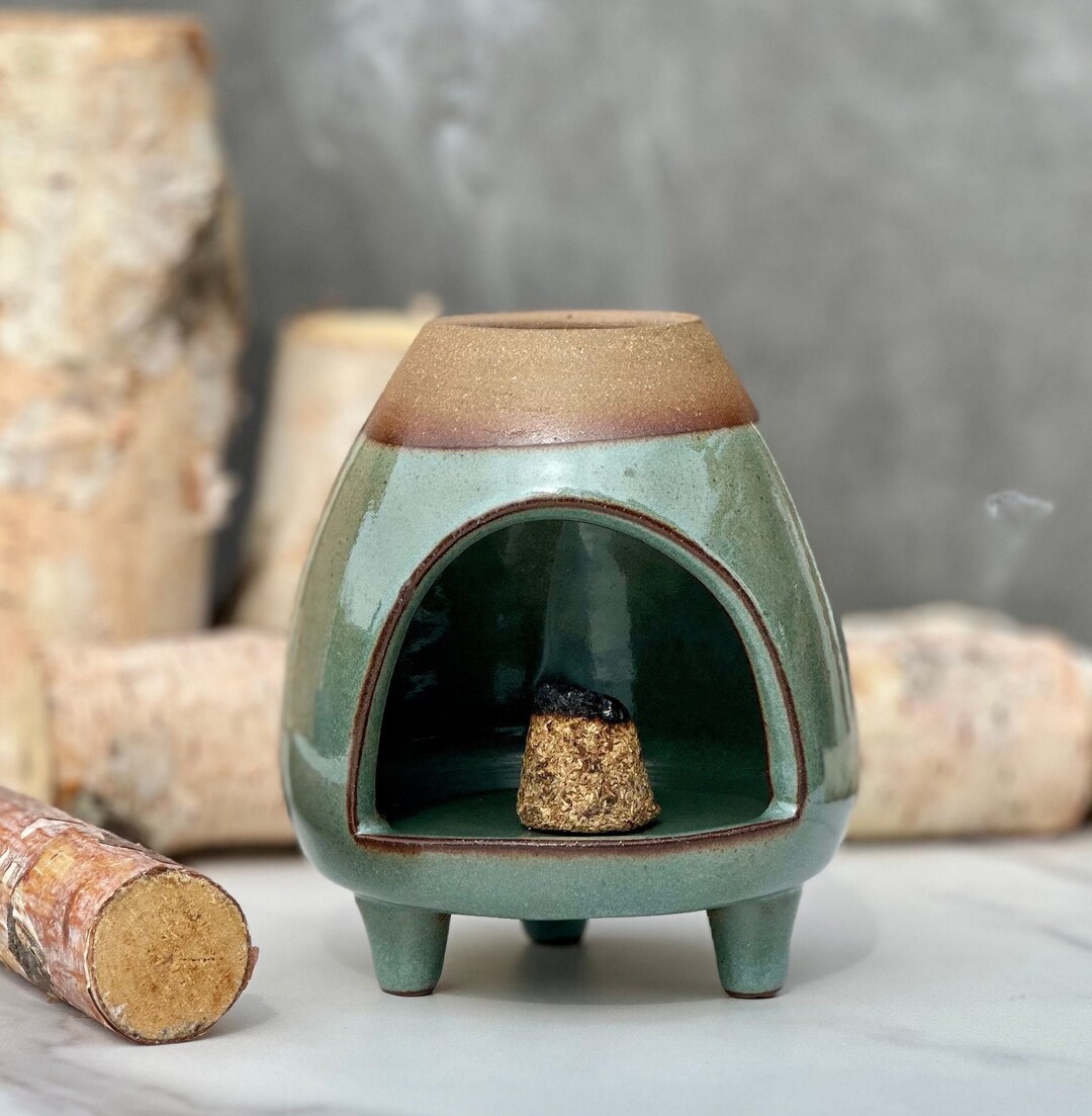 Sage Green Handmade Ceramic Chimenea Incense Chimenea, Incense Holder ...