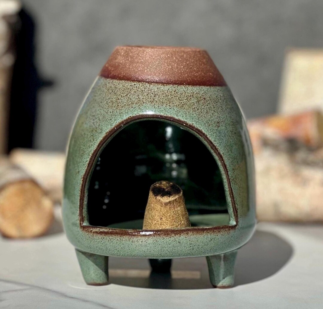 Sage Green Handmade Ceramic Chimenea Incense Chimenea, Incense Holder ...