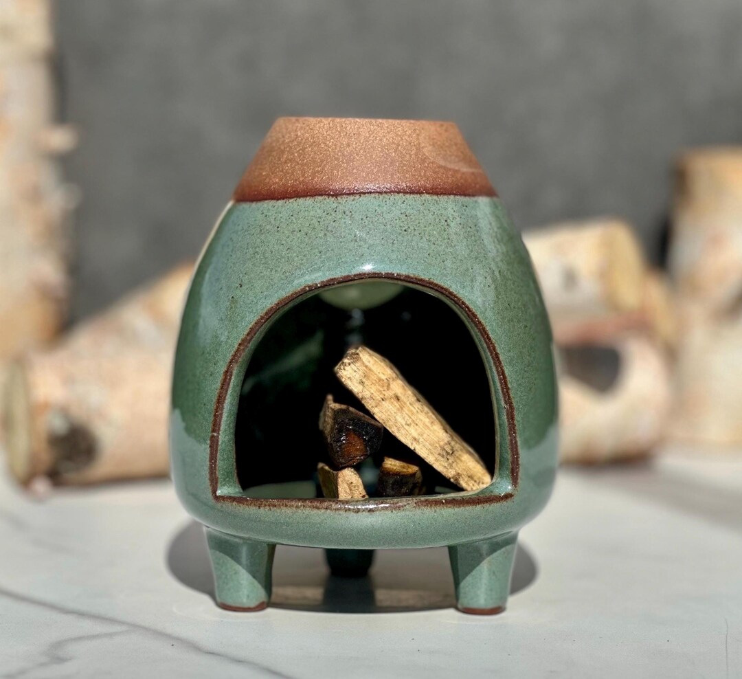 Handmade Sage Green Ceramic Chimenea: Incense and Candle Holder ...