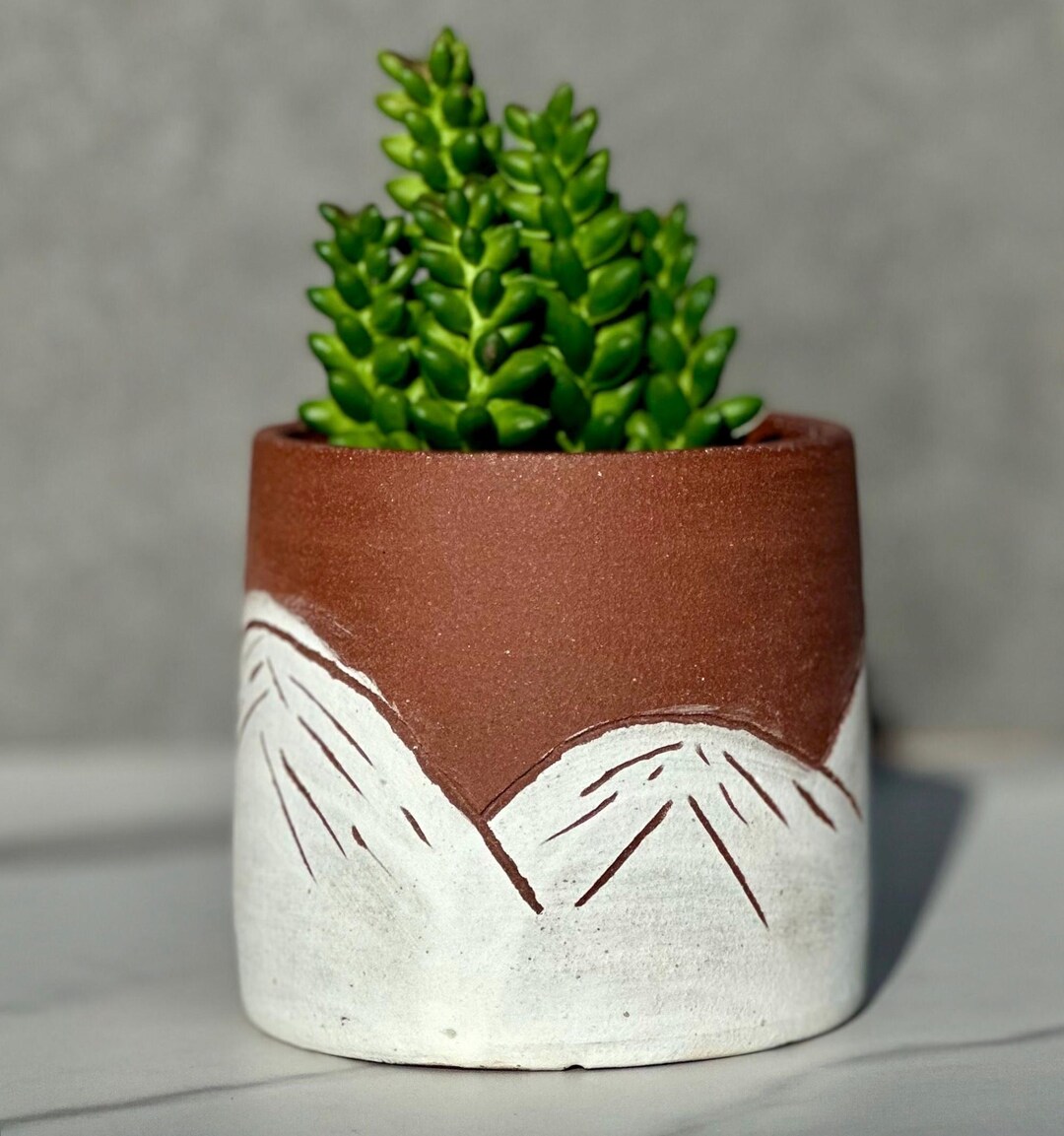 Handmade Ceramic Planter - Carved Mountain Planter, Succulent Planter ...