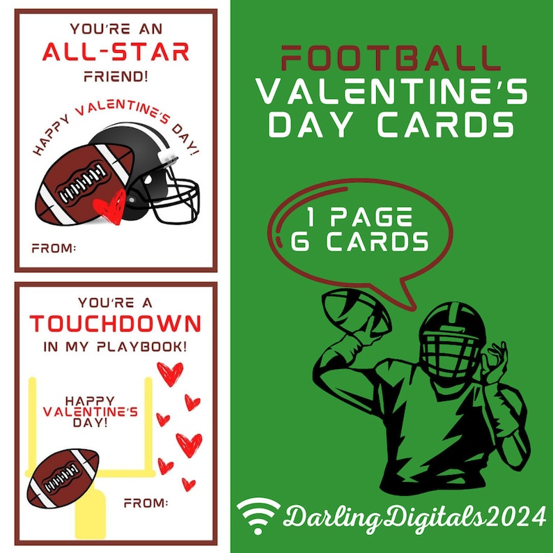 Football Valentine's Day Cards for Kids | Printable Football Cards for ...