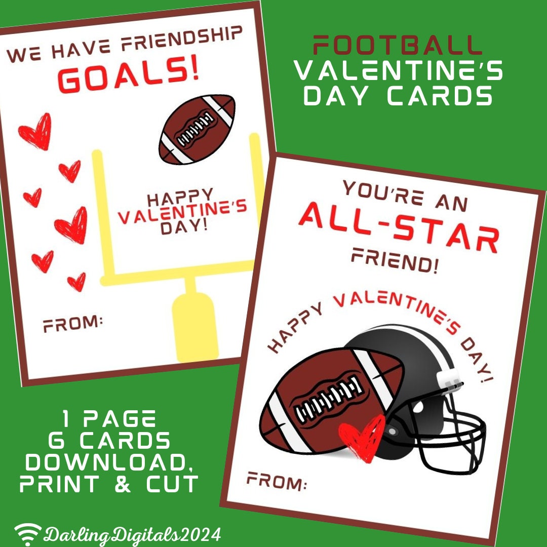 Football Valentine's Day Cards for Kids | Printable Football Cards for ...