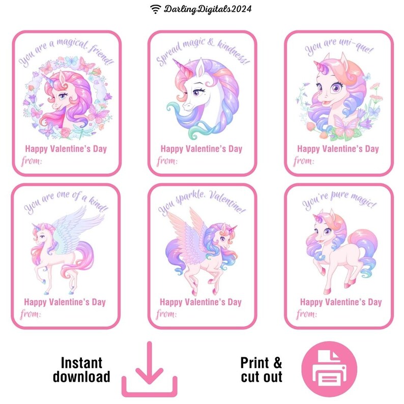Unicorn Valentine's Day Cards for Kids Printable Unicorn Cards for ...