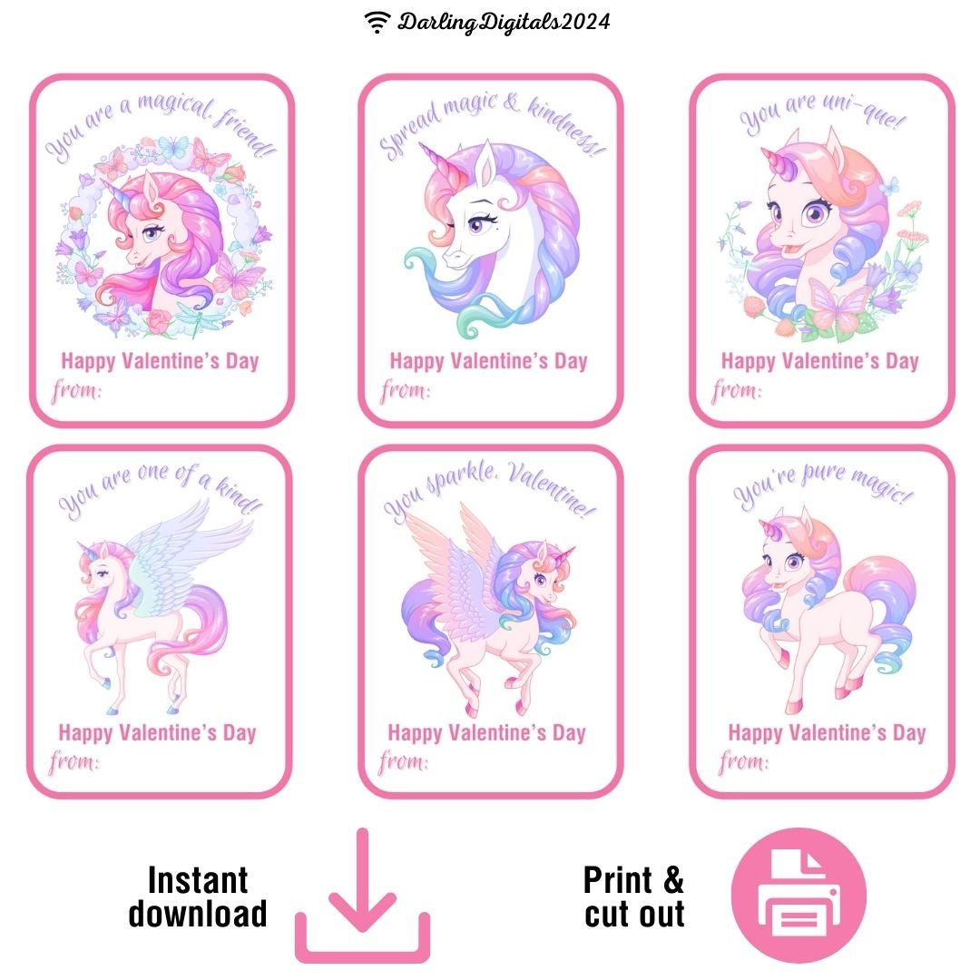 Unicorn Valentine's Day Cards for Kids Printable Unicorn Cards for ...