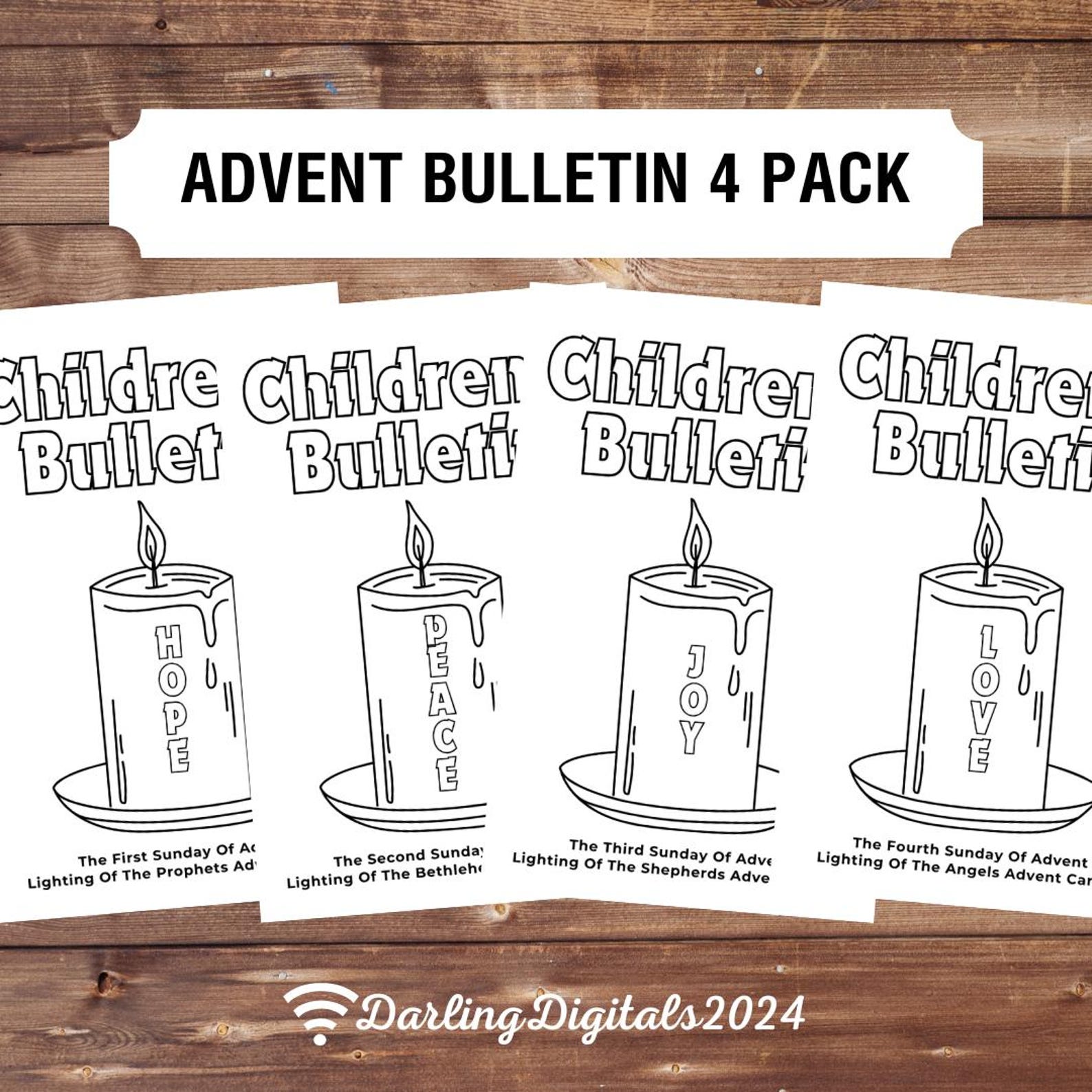 4 Pack of Advent Children's Church Worship Bulletin Printable Church ...