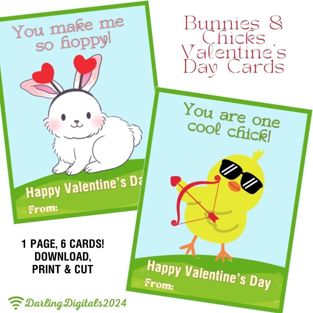 Bunnies & Chicks Valentine's Day Cards for Kids | Printable Cards for ...
