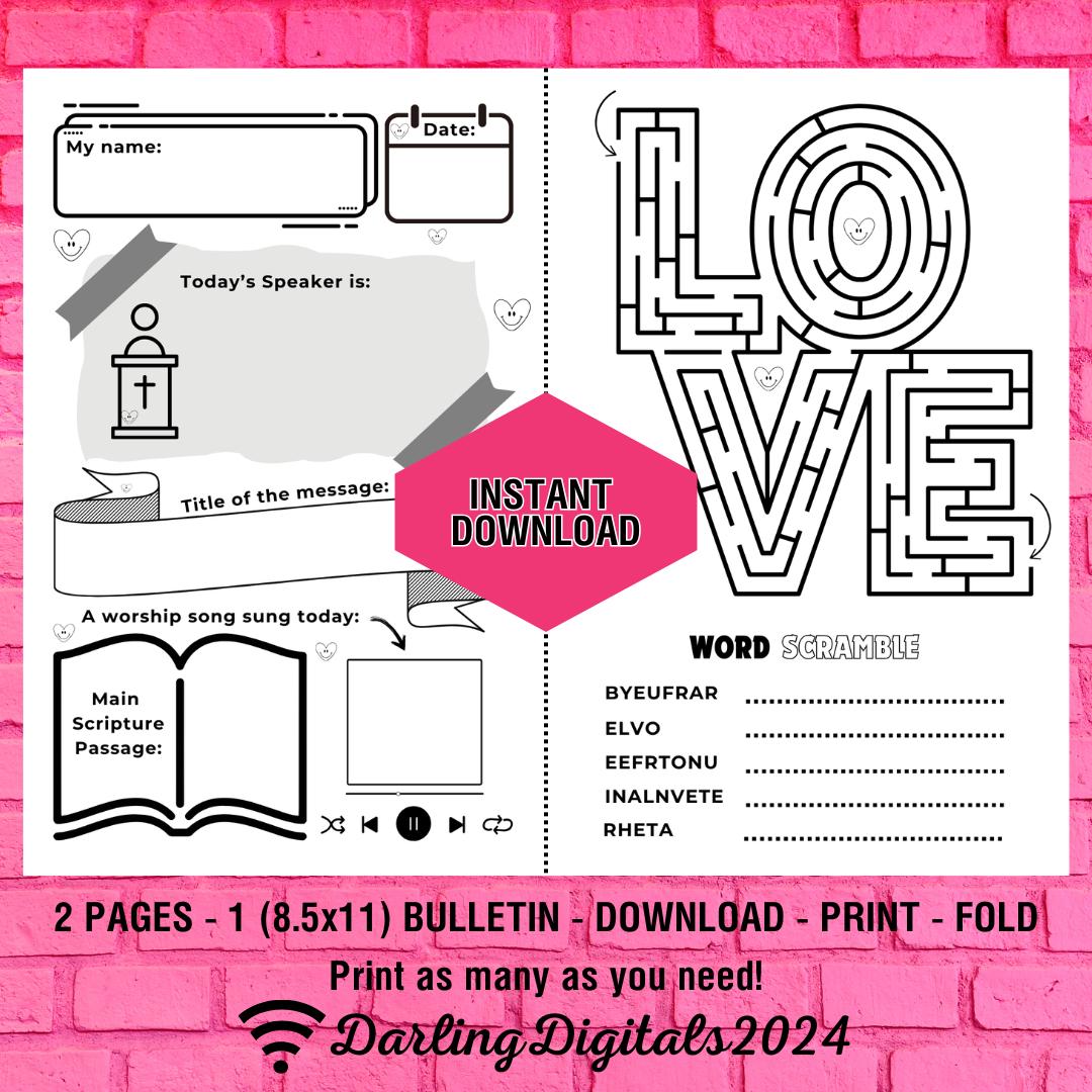 Church Bulletin for Kids | Worship Activity Sheets for Kids | Instant ...