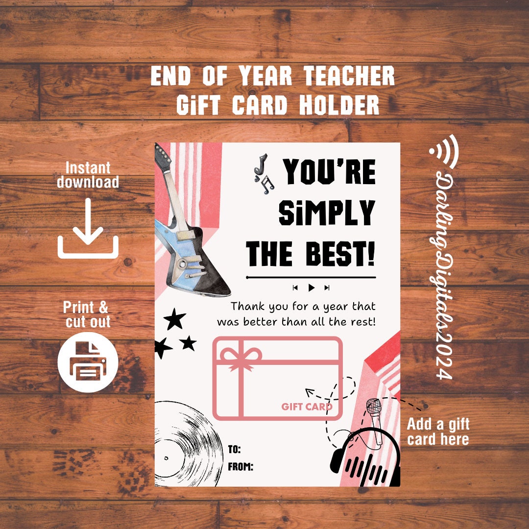 End of Year Teacher Gift Card Holder Printable | Music Teacher Gift ...