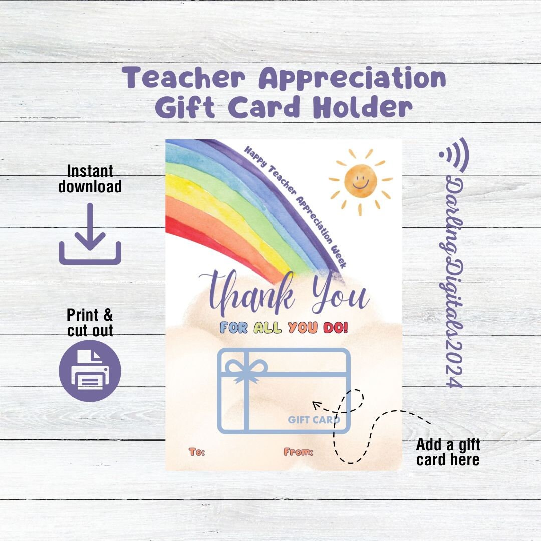 Teacher Appreciation Gift Card Holders Printable Instant Download Thank ...