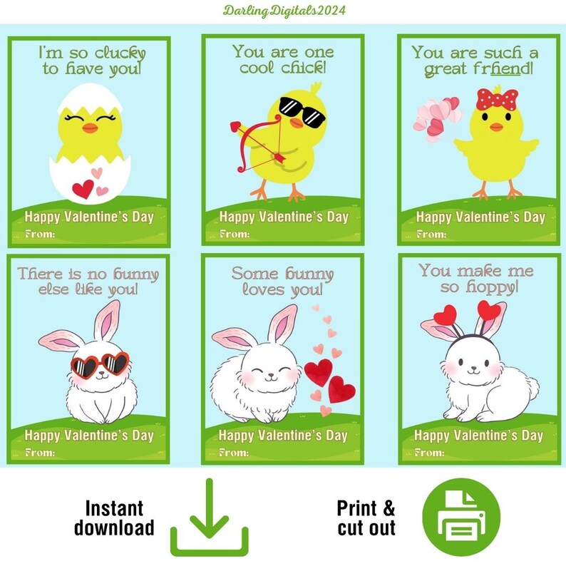 Bunnies & Chicks Valentine's Day Cards for Kids | Printable Cards for ...