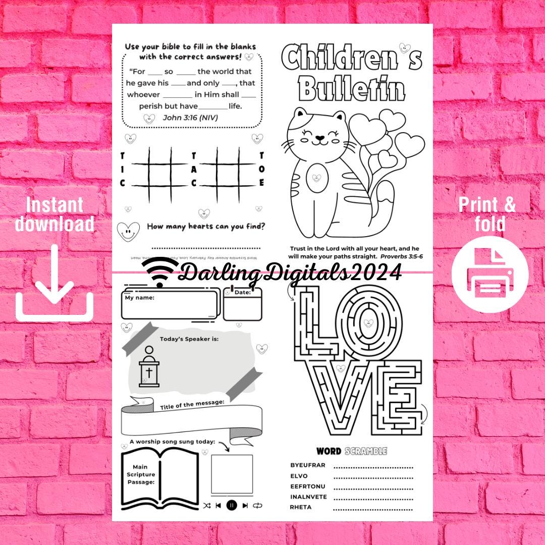 Church Bulletin for Kids | Worship Activity Sheets for Kids | Instant ...
