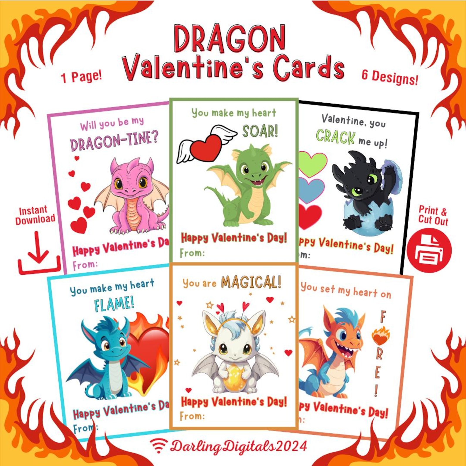 Dragon Valentine's Day Cards for Kids | Printable Dragon Cards for ...
