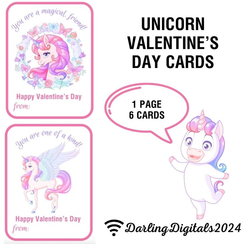 Unicorn Valentine's Day Cards for Kids Printable Unicorn Cards for ...