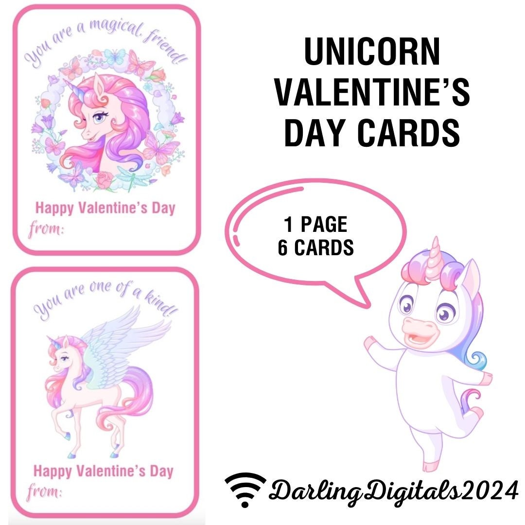 Unicorn Valentine's Day Cards for Kids Printable Unicorn Cards for ...