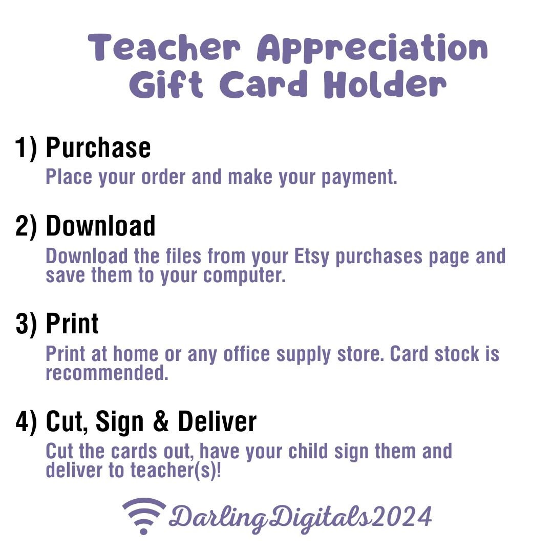 Teacher Appreciation Gift Card Holders Printable Instant Download Thank ...