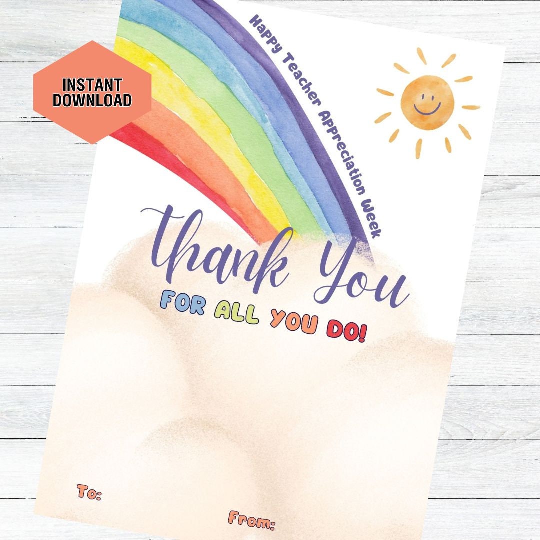 Rainbow Teacher Appreciation Gift Card Holders | Printable Instant ...