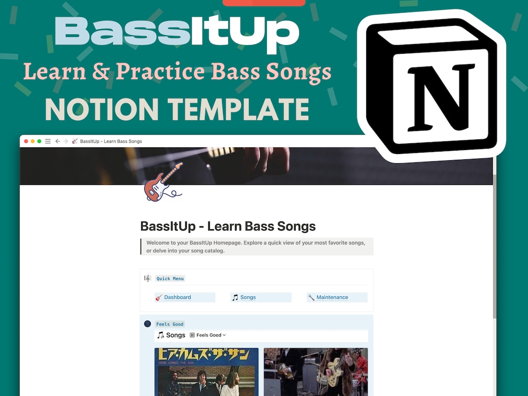 Bassitup - Learn Bass Songs | Notion Template for Bass Guitar Players ...
