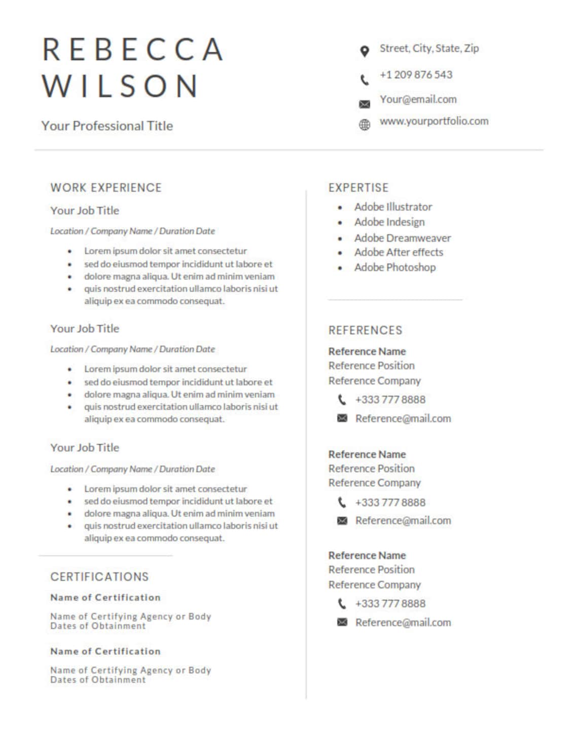 Resume Template Google Docs, Microsoft Word in Modern Minimalist ...