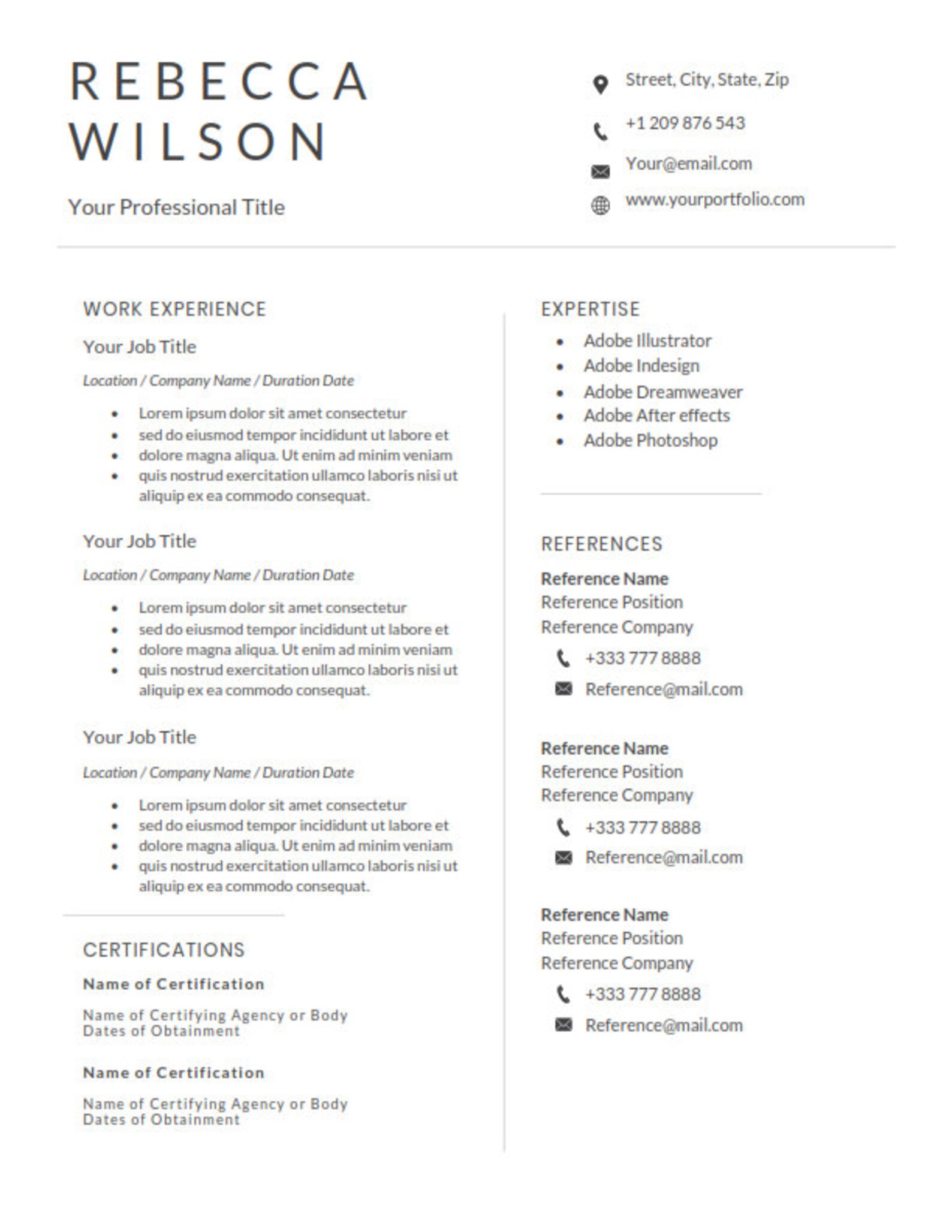 Resume Template Google Docs, Microsoft Word in Modern Minimalist ...