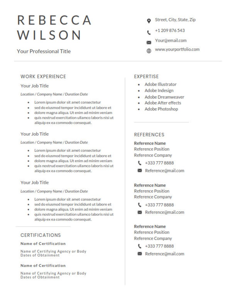 Resume Template Google Docs, Microsoft Word in Modern Minimalist ...