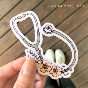 Floral Stethoscope Sticker - Nurse, Doctor, EMT, Dentist, Healthcare ...