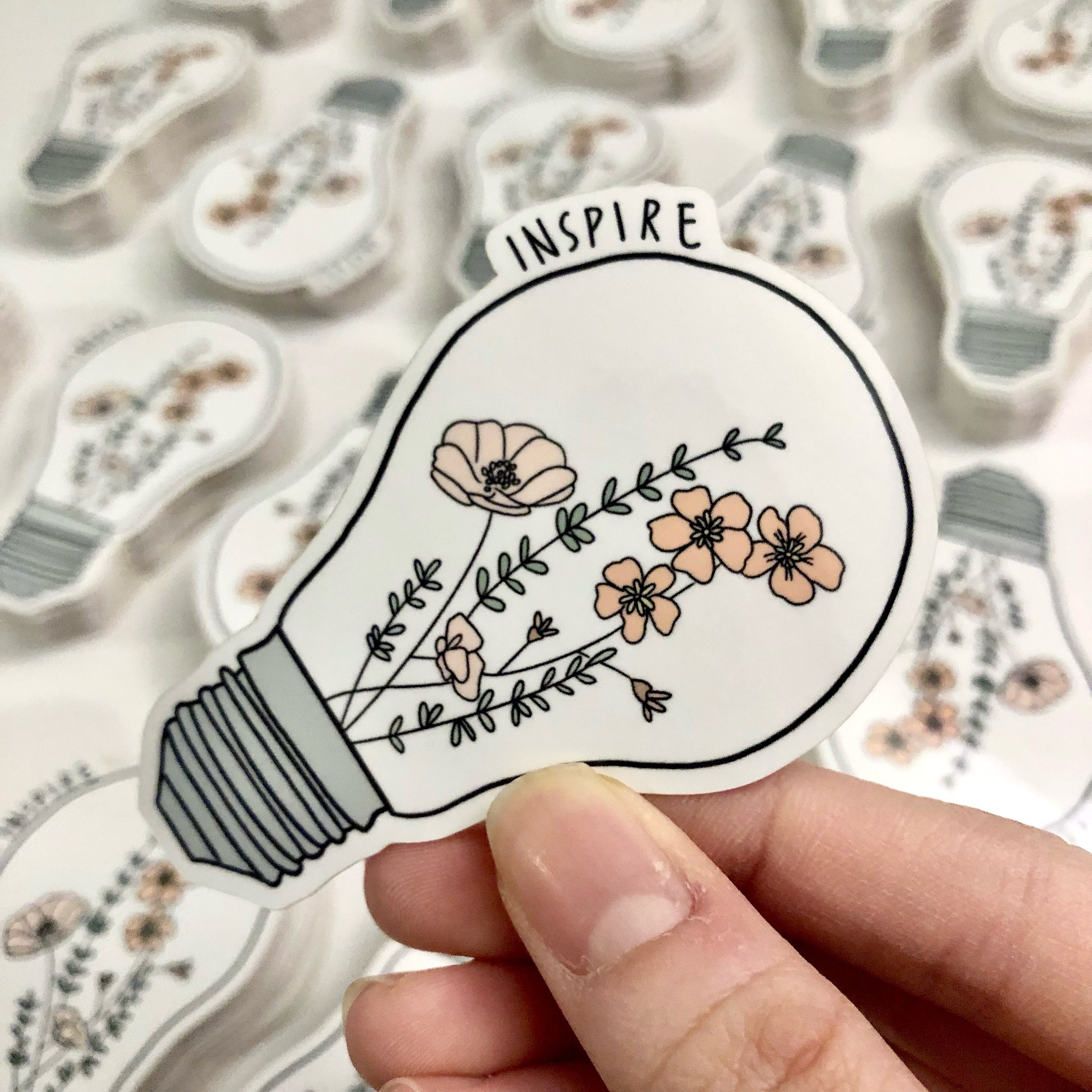 Inspire Pink Floral Lightbulb Sticker - Teacher, Educator, Teaching ...